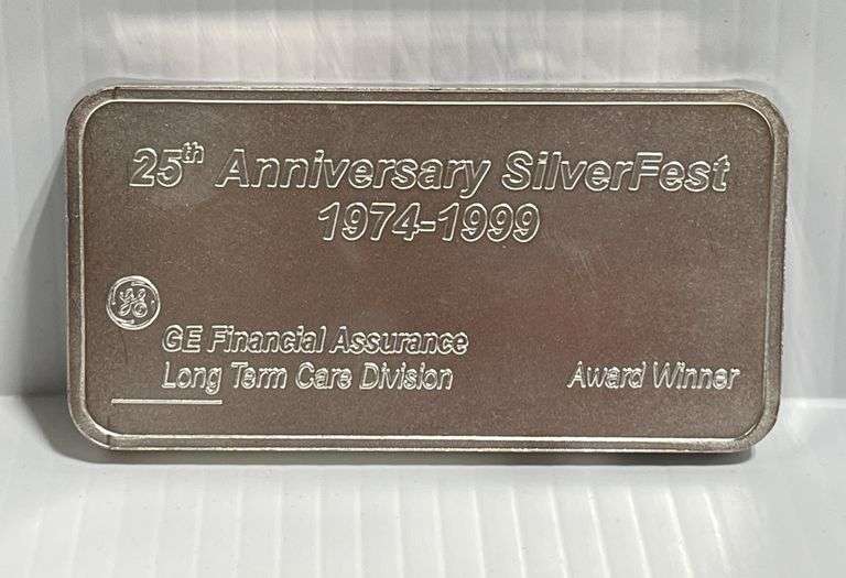 10 Troy oz. .999 fine silver bar, 25th Anniversary Silver Festival 1974 ...