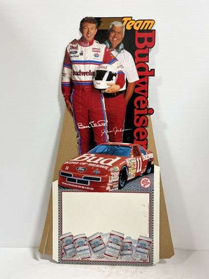 1992 Bill Elliott Team Budweiser with team owner Junior Johnson NASCAR racing cardboard standee ...