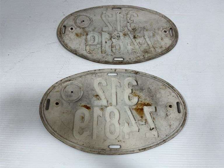 Older German license plates, matching set, embossed heavy metal, 8 1/2 ...