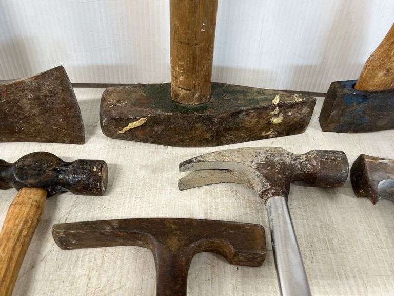 Hammers and hatches, includes: (2) Claw hammers, (1) Ball Peen, (1 ...