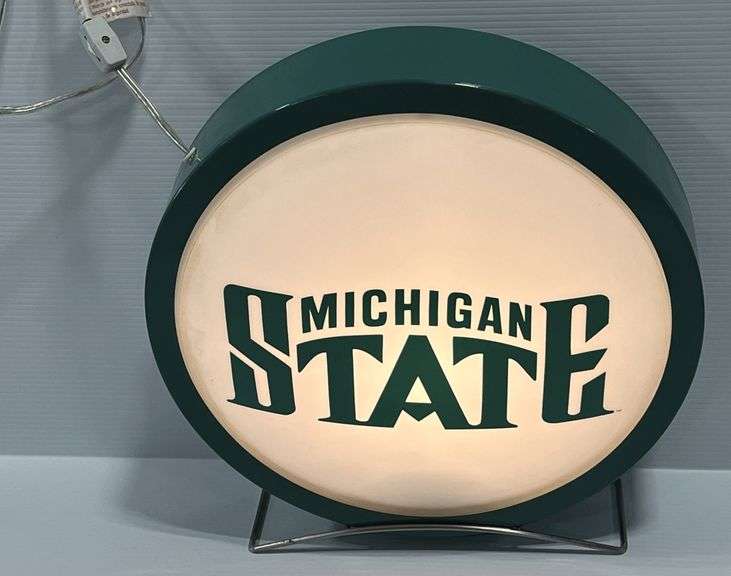 Michigan State light-up sign, 15"Dia, works fine - Albrecht Auction Service