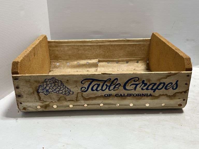 Wooden boxes: (2) Grape crates, 6" x 15" x 18"; (3) Wooden trays/boxes ...