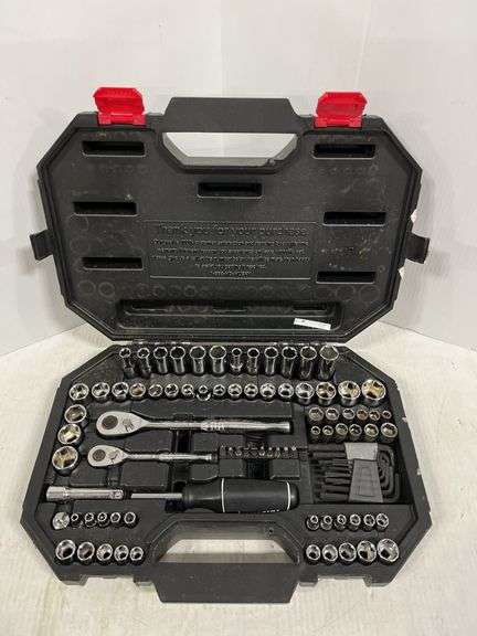Husky 94-piece mechanics tool set in storage/carry case, includes 3/8 ...