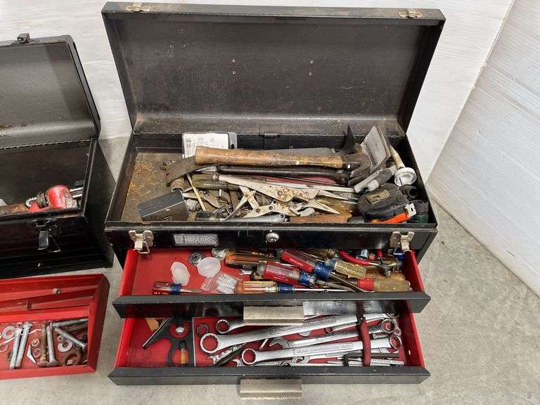(2) Tool boxes filled with assorted tools, 18"W and 22"W - Albrecht Auction Service