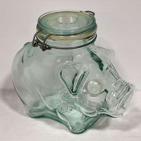 Glass pig jar with rubber seal cover, hermetic, made in Italy, SVE-A, 9 ...