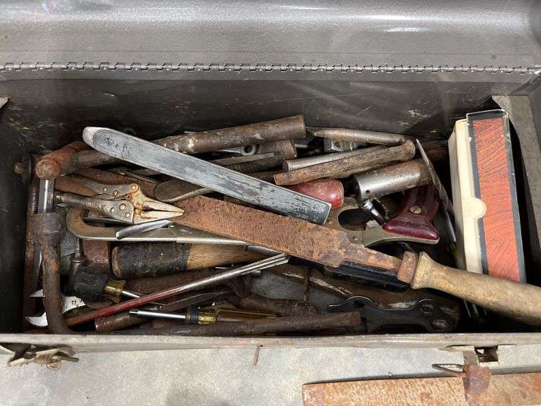 Tool box with assorted tools, includes: Hammers, sockets, wrenches ...