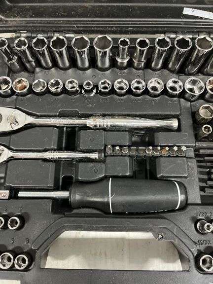 Husky 94-piece mechanics tool set in storage/carry case, includes 3/8 ...