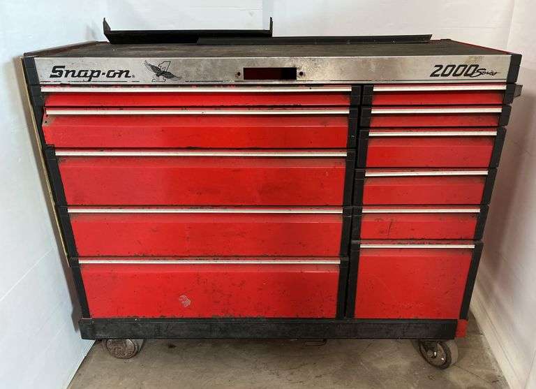 Rolling Snap-On tool box full of various tools and equipment, 49"L x 22 ...