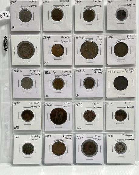 (20) 1855-1899 Foreign coins from 15 different countries, many better ...
