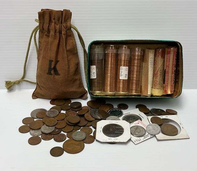 Over (600) Canadian copper pennies, mostly pre-1960; Other world coins ...