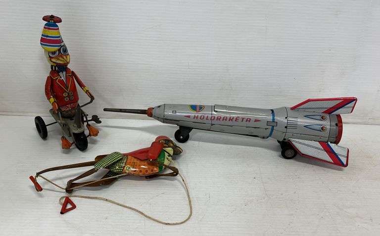 Older rocket, duck, and flying monkey toys, up to 15 1/2"H, great ...