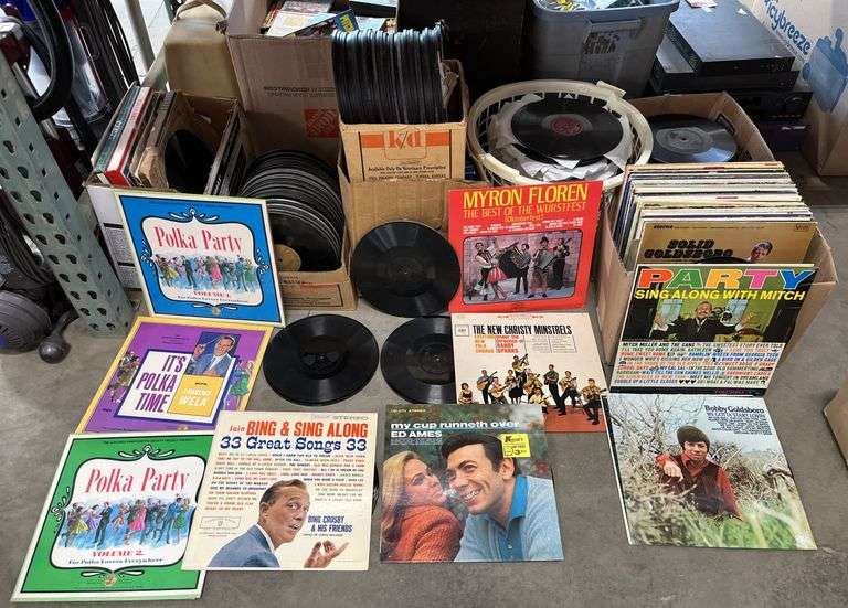 (7) Boxes of various older records, 78 RPM - Albrecht Auction Service