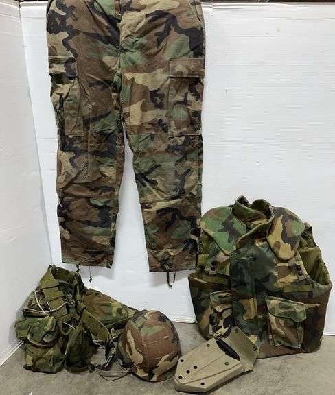 Helmet, body armor fragmentation protective vest, pair of pants, ammo ...
