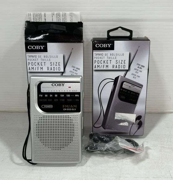(2) Coby pocket size AM/FM radios with earbuds, CR-203, 5 1/2"H, NIB ...