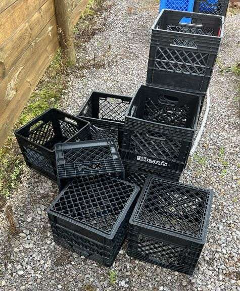 Stack of (10) Black milk crates, clean, good, used - Albrecht Auction ...