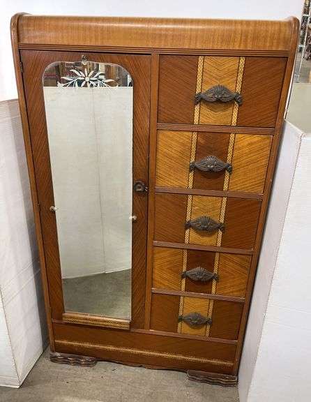 Antique waterfall armoire with (5) Drawers and mirror door, beautiful ...
