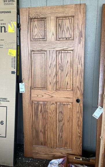 1 1/2" Solid oak door, right hand swing, 6-Panel, jamb available, 32" x 80", excellent ...