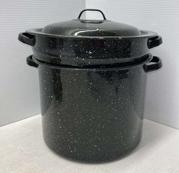 Graniteware 7.5-quart 3-piece multi-use pasta pot set in speckled black ...