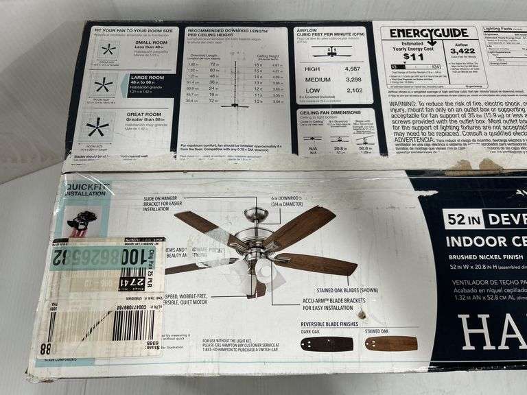 Hampton Bay "Devron II" indoor ceiling fan, 52" fan with LED light kit ...