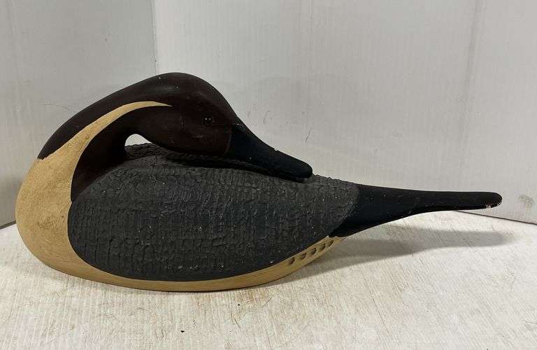 Carved wood duck decoy, signed by James Haddon, 16 1/2"L - Albrecht ...