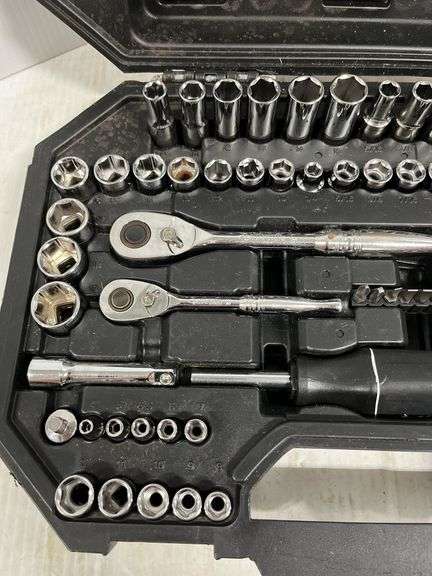 Husky 94-piece mechanics tool set in storage/carry case, includes 3/8 ...