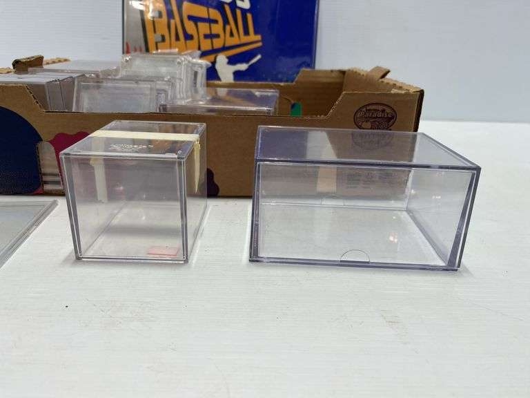 Sports card storage supplies: Binder, (4) Cubes, (2) Individual display ...