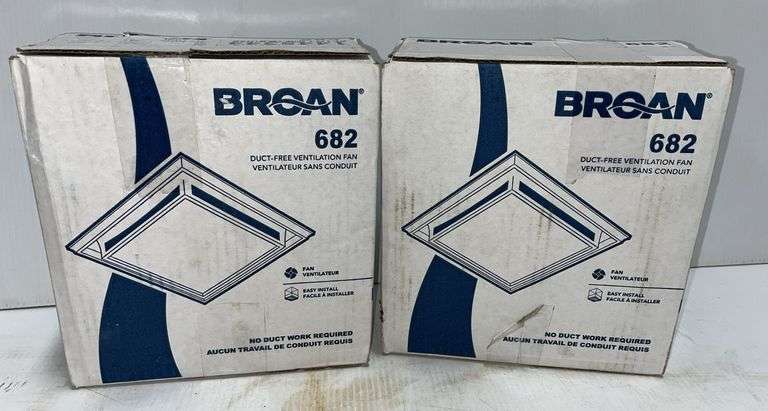 (2) Broan bathroom fans, box- 8 1/2"W, new - Albrecht Auction Service