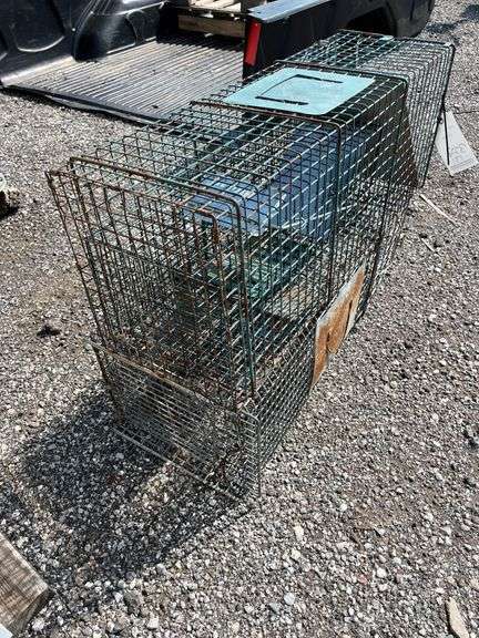 (3) Animal live catch traps, small trap is bent, includes: Two- 32 ...