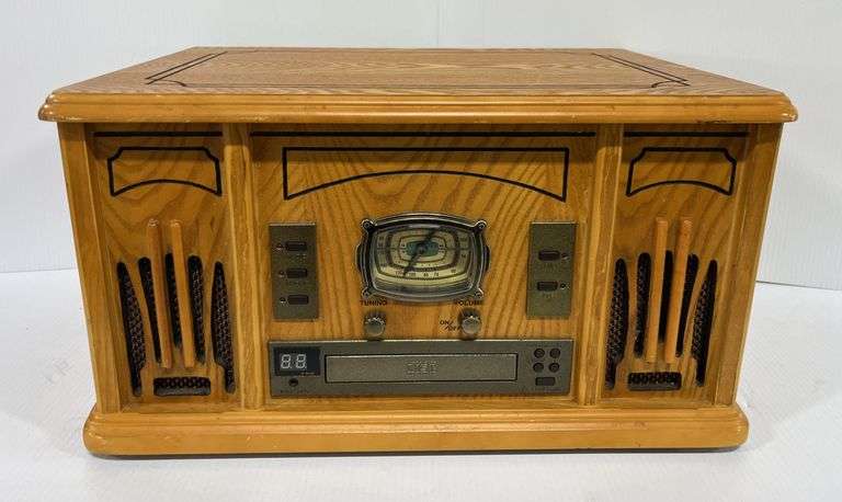 Excalibur record player, CD player, AM/FM radio combo with walnut ...