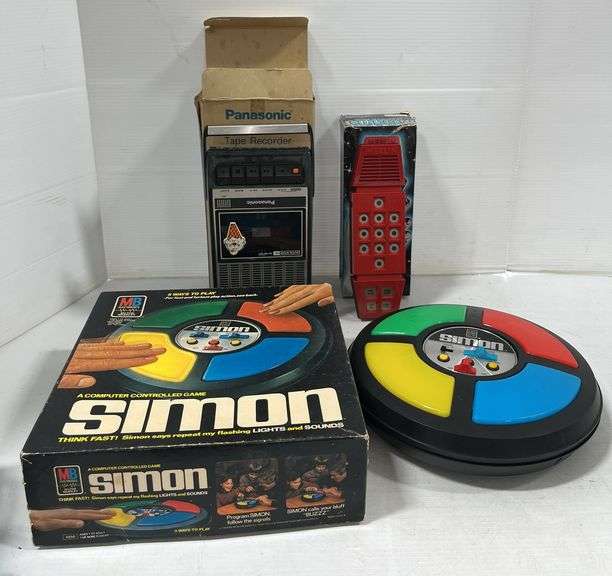 Various electronics, include: Panasonic cassette tape recorder, 12"H; Merlin electronic wizard ...