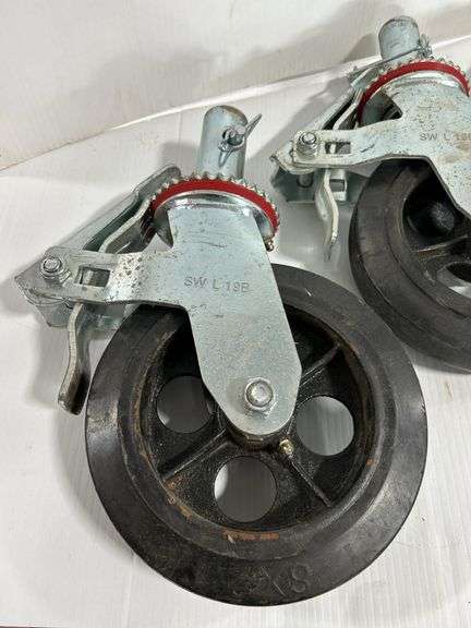 Set of (4) Heavy duty scaffolding swivel caster wheels, marked 8x2 ...