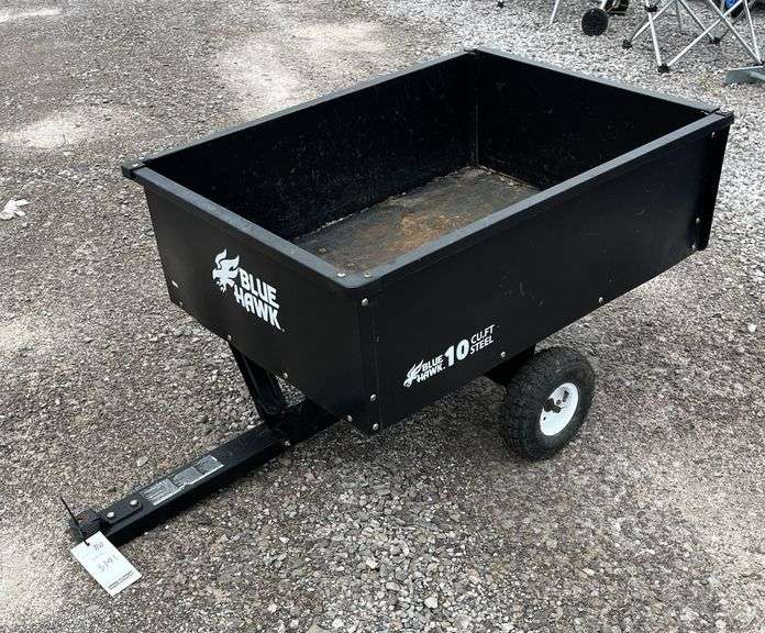 Blue Hawk yard cart, tilt tub, removable gate, tires aired up, stores ...