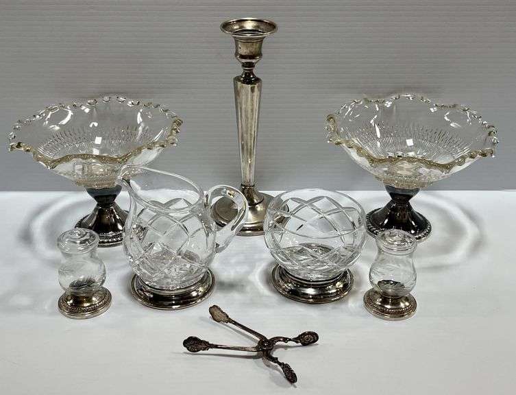 (2) Older Duncan Creation sterling silver and etched glass candy dishes ...