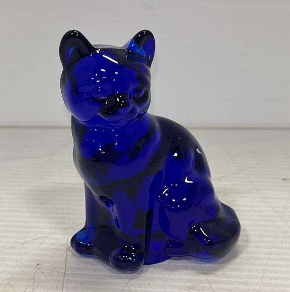 Fenton glass blue cobalt cat, sitting position, 3 1/2"H - Albrecht ...