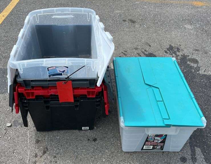 (5) Hinged totes, 10-gallon, 21" x 15", all fine - Albrecht Auction Service