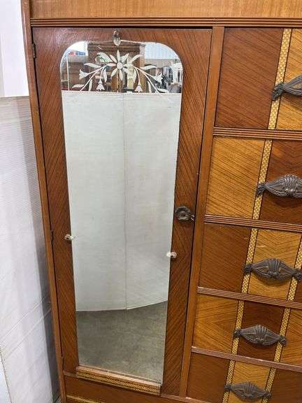 Antique waterfall armoire with (5) Drawers and mirror door, beautiful ...