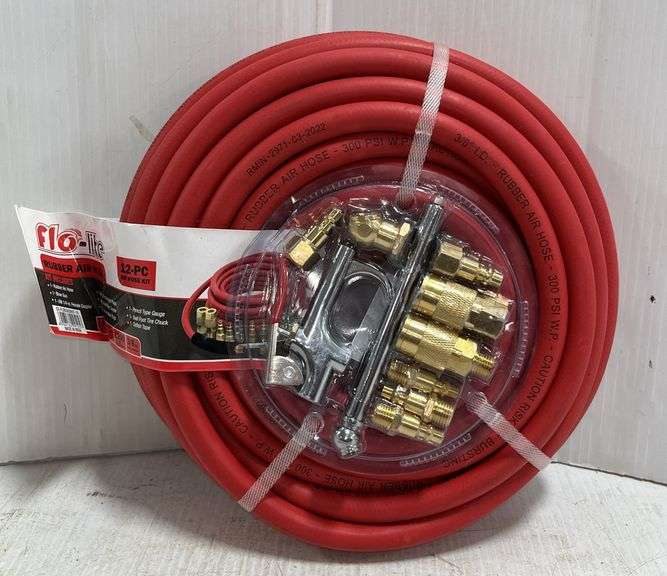 Flo-Lite 12-piece air hose kit: 3/8" x 50' rubber air hose, blow gun ...