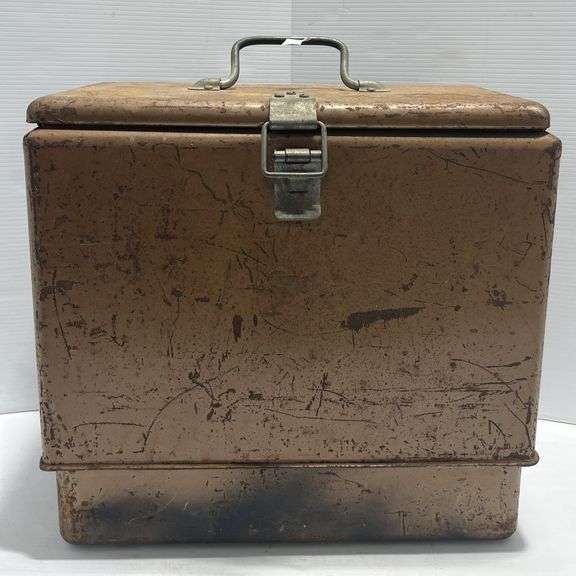 1950s Karryall "Little Brown Chest" all metal portable cooler, 9" x 16 ...