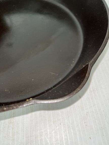(3) Cast iron pans, include: 1- Erie no. 8, 10"W, good; 1- Wapak no. 7 ...