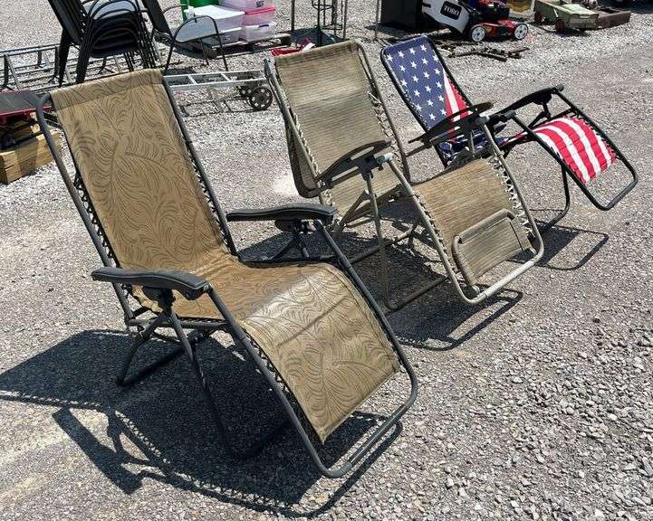 (3) Multi-position zero gravity folding lounge chairs, one will need to be fixed, others are ...