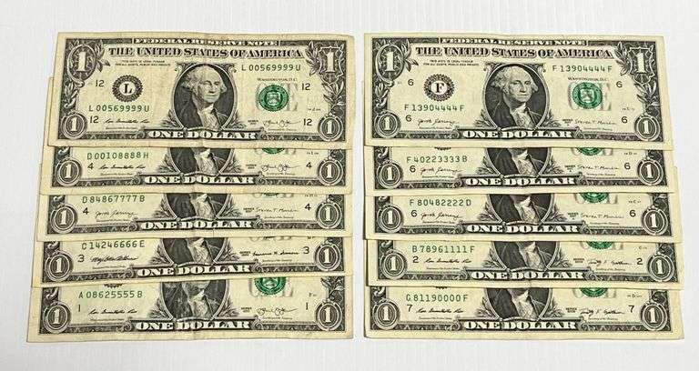 Various $1 bills with sequential 4-digit serial numbers - Albrecht ...