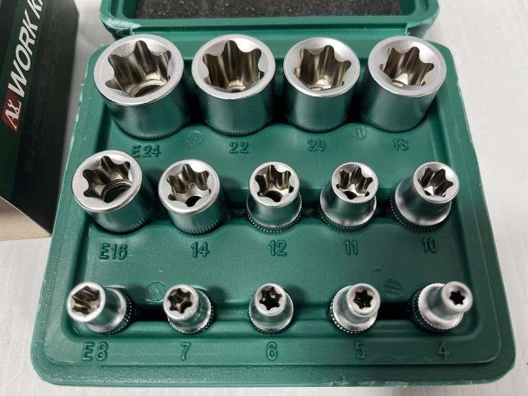 14-Piece female E-torx socket set with case, 1/4", 3/8", and 1/2" drive external star socket set ...