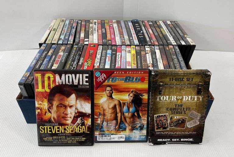 (63) DVDs, all clean and good, includes: War, action, comedy, Sci-Fi ...