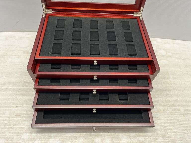 Dark wood collectors gold/silver ingot box, holds 56 bars plus bottom ...