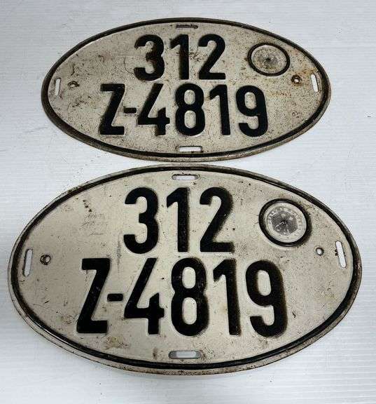 Older German license plates, matching set, embossed heavy metal, 8 1/2 ...