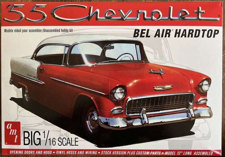 AMT '55 Chevy Bel Air hardtop plastic model car kit, big 1/16 scale ...