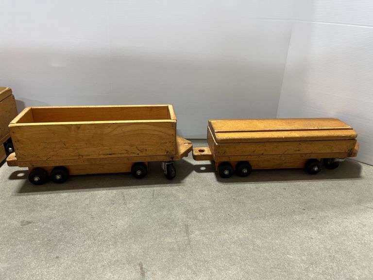 1940s Toy Train, solid wood playthings, 4-piece set, 75"L all together ...