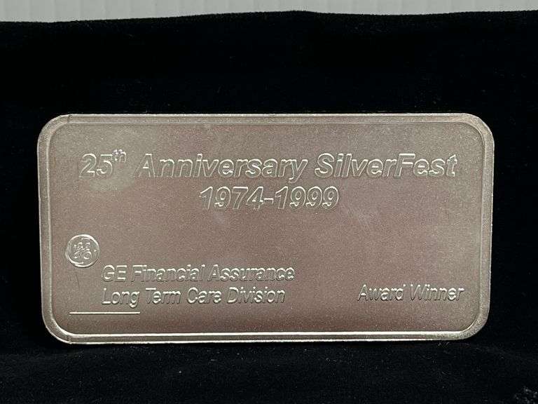 10 Troy oz. .999 fine silver bar, 25th Anniversary Silver Festival 1974 ...