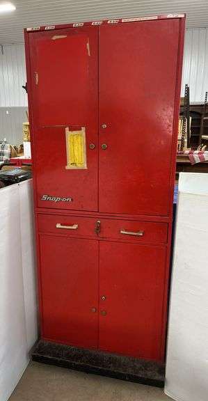Snap-On cabinet on rolling platform, 32"W x 14"D x 75"H, good, some ...