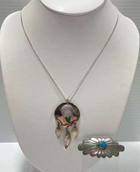 (2) Older southwest Indian pieces with small turquoise stones, unknown ...